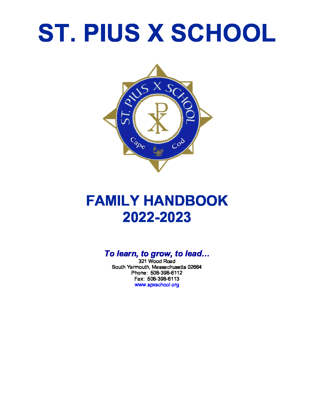 Family Handbook 2022-2023 - St. Pius X School