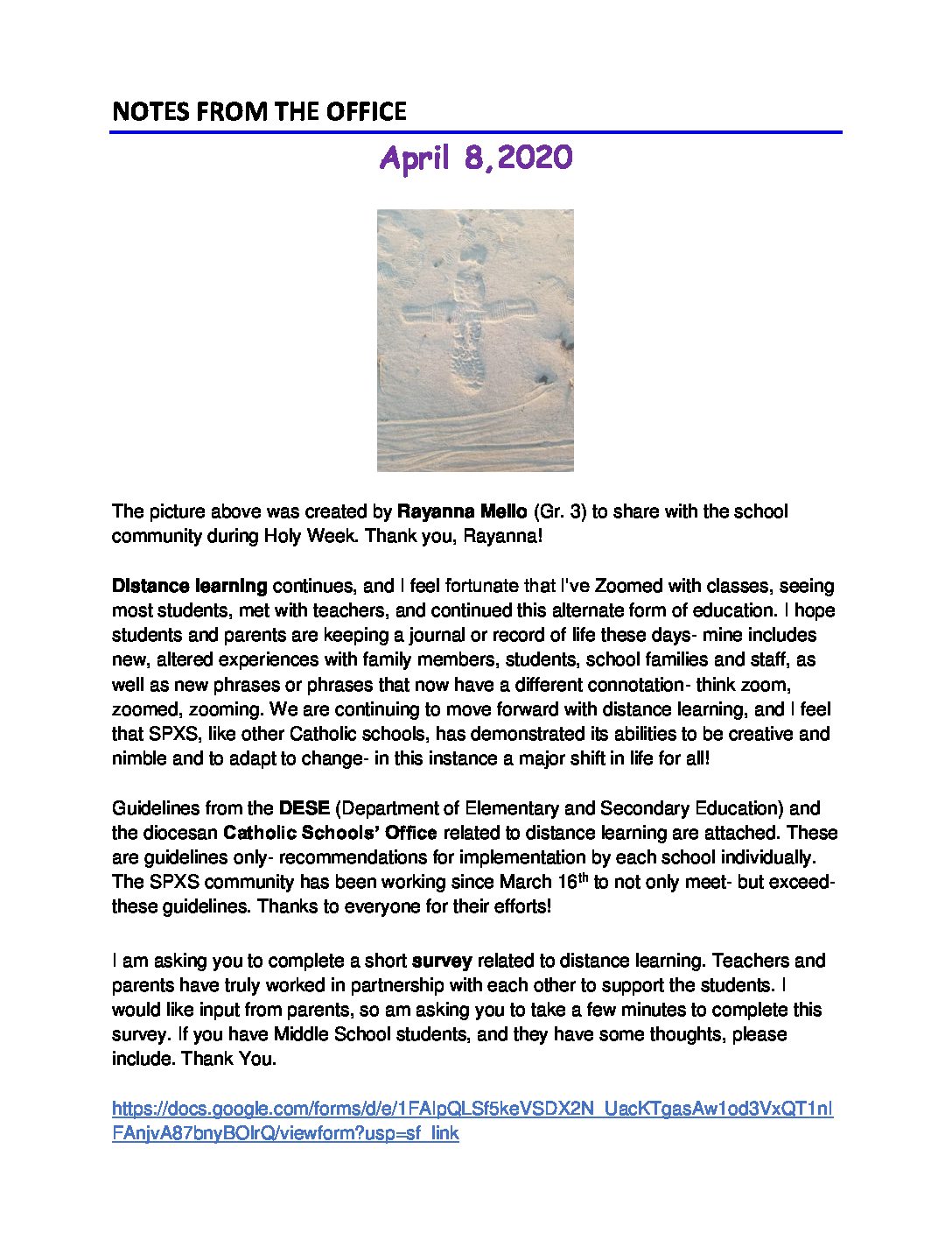Notes from the Office 4.08.2020 - St. Pius X School
